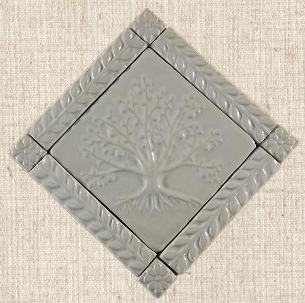 Diagonal Tree of Life 6"x6" Ceramic Handmade Tile with 1" Border | 6 ...