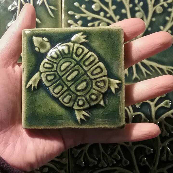 Turtle 3"x3" Ceramic Handmade Tile | 3 Inch by 3 Inch Handmade Tiles