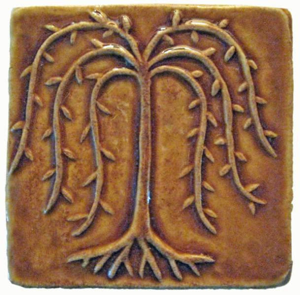 Willow Tree 4"x4" Ceramic Handmade Tile | 4 Inch by 4 Inch Handmade Tiles