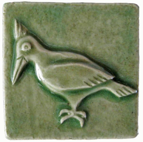 Woodpecker 2"x2" Ceramic Handmade Tile | 2 Inch by 2 Inch Handmade Tiles
